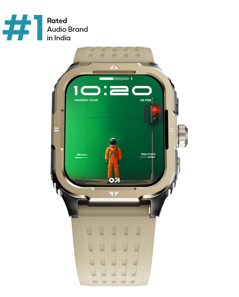 GoBoult Tuff Rivet Rock Beige Smartwatch | BT Calling & Health Suite