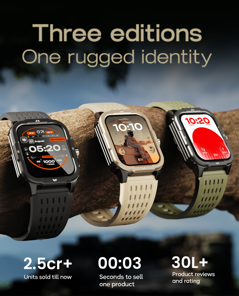 GoBoult Tuff Rivet Rock Beige Smartwatch | BT Calling & Health Suite