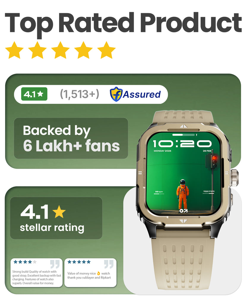 GoBoult Tuff Rivet Rock Beige Smartwatch | BT Calling & Health Suite