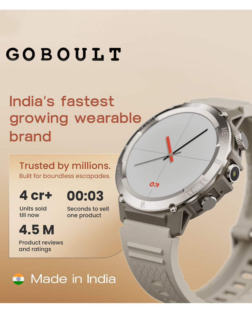 GoBoult Tuff Hawk Sandstone Smartwatch | Round Dial & Fitness Modes