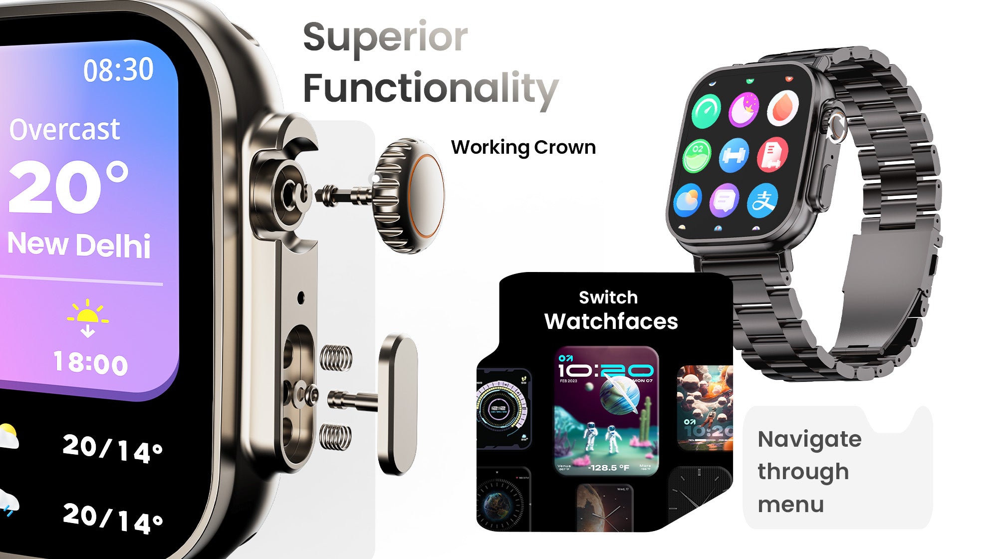 GoBoult Crown | Smartwatch with High Nits Display and Working Crown